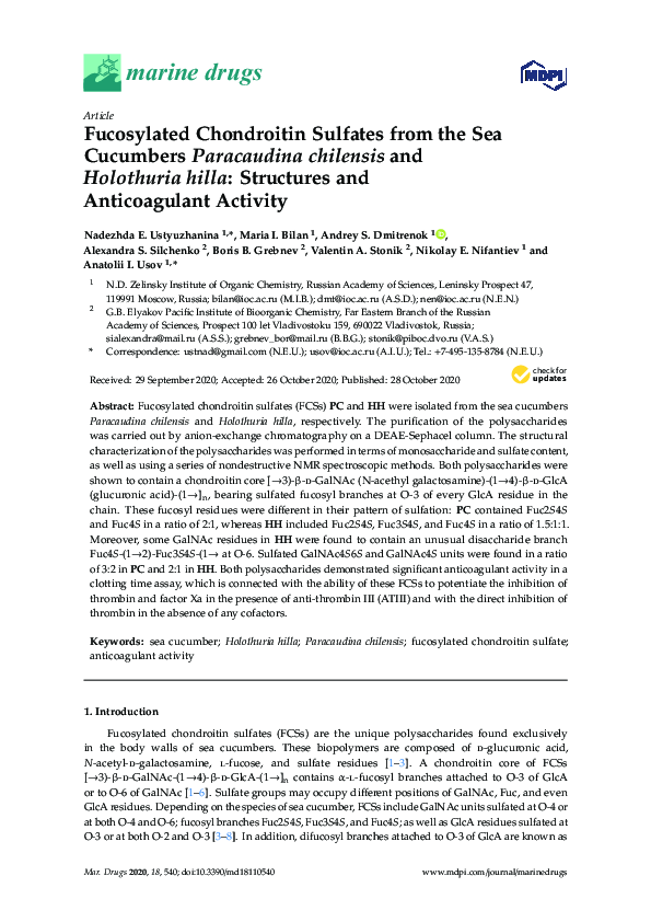 (PDF) Fucosylated Chondroitin Sulfates from the Sea Cucumbers ...