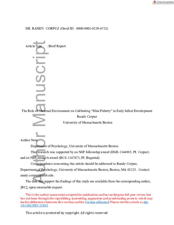 (PDF) Maternal Environment's Impact on Infant Mini Puberty Development