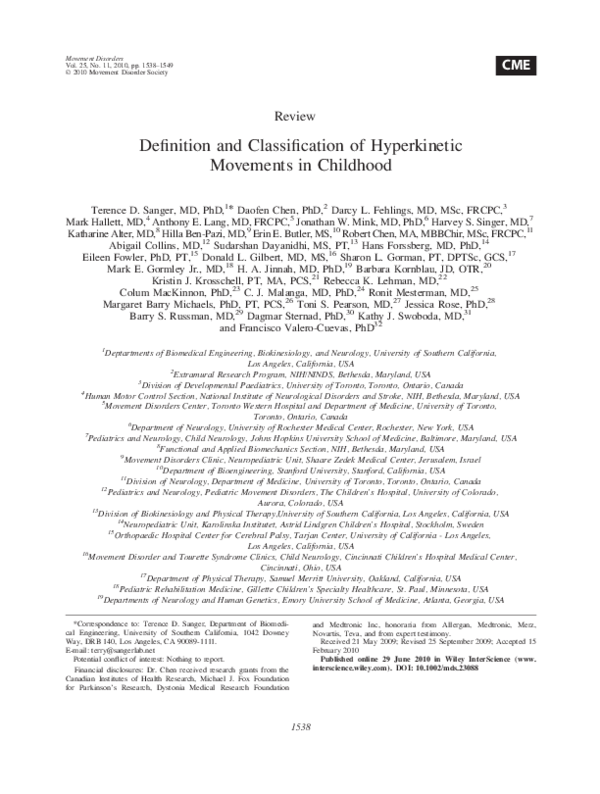 (PDF) Definition and classification of hyperkinetic movements in childhood