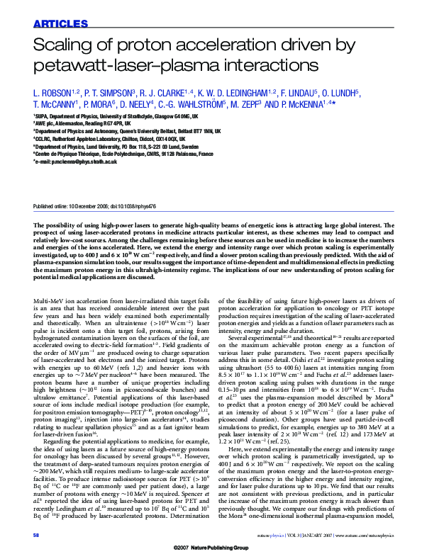 (PDF) Scaling of proton acceleration driven by petawatt-laser–plasma interactions