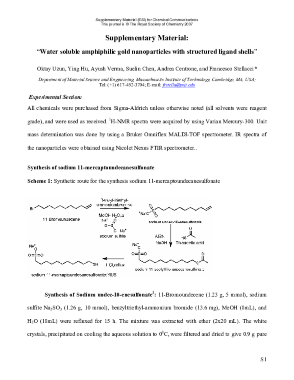 (PDF) Water-soluble amphiphilic gold nanoparticles with structured ...