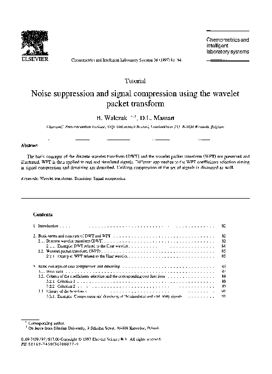 (PDF) Noise suppression and signal compression using the wavelet packet transform