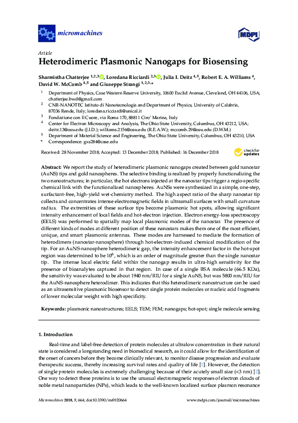 (PDF) Heterodimeric Plasmonic Nanogaps for Biosensing