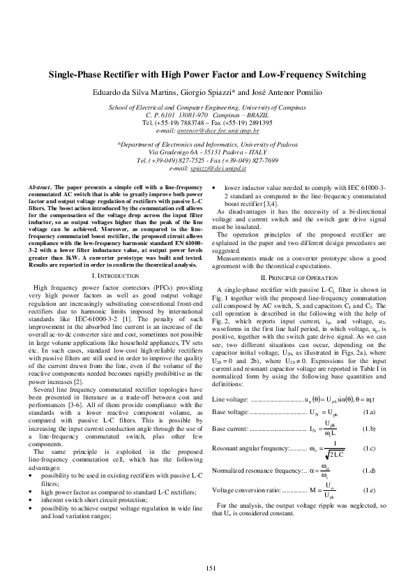 (PDF) Single-Phase Rectifier with High Power Factor and Low-Frequency ...