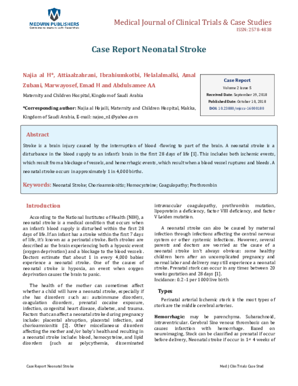 (PDF) Case Report Neonatal Stroke