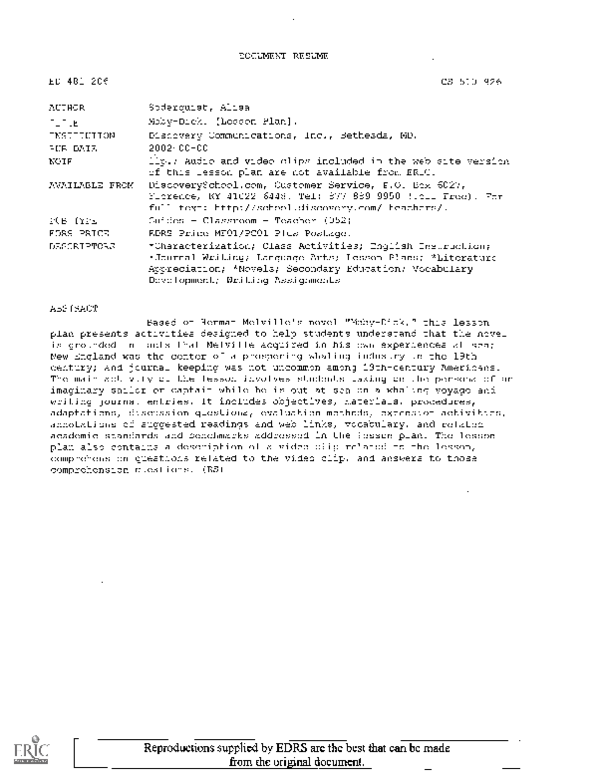 (PDF) Moby-Dick. [Lesson Plan]