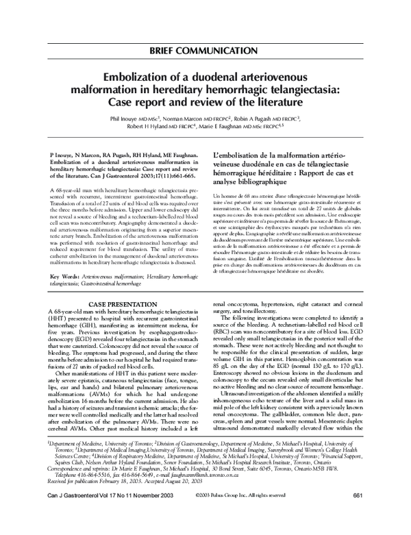 (PDF) Embolization of a duodenal arteriovenous malformation in ...
