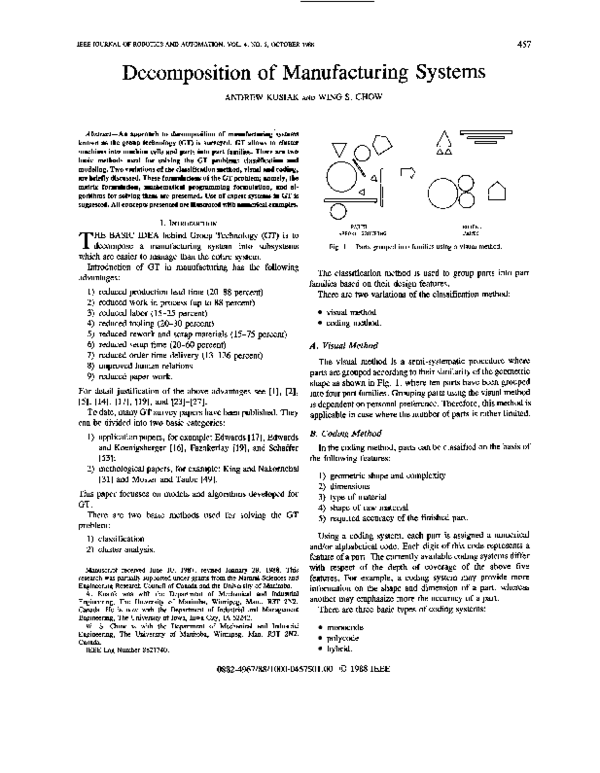 Pdf Decomposition Of Manufacturing Systems