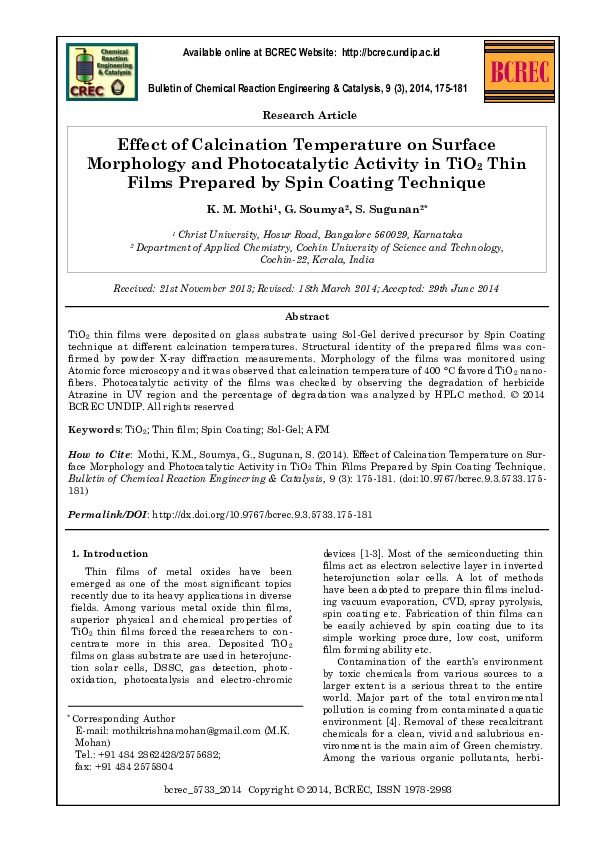(PDF) The effect of calcination temperature on the surface microstructure and photocatalytic ...