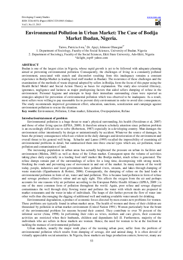 (PDF) Environmental Pollution in Urban Market: The Case of Bodija ...