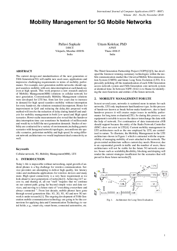 (PDF) Mobility Management for 5G Mobile Networks