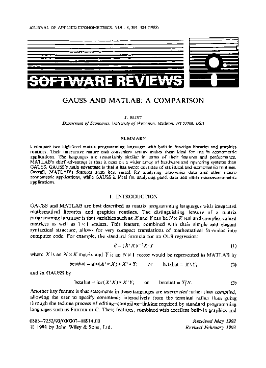 Pdf Gauss And Matlab A Comparison