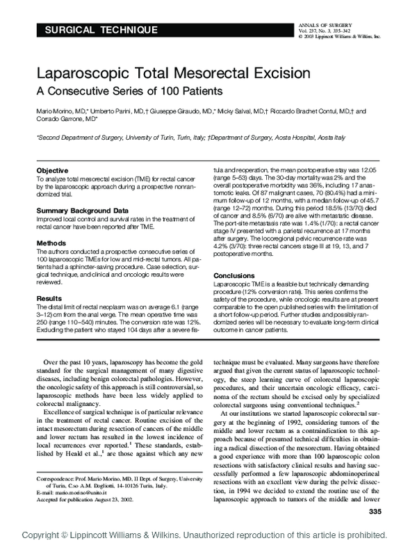 (PDF) Laparoscopic Total Mesorectal Excision