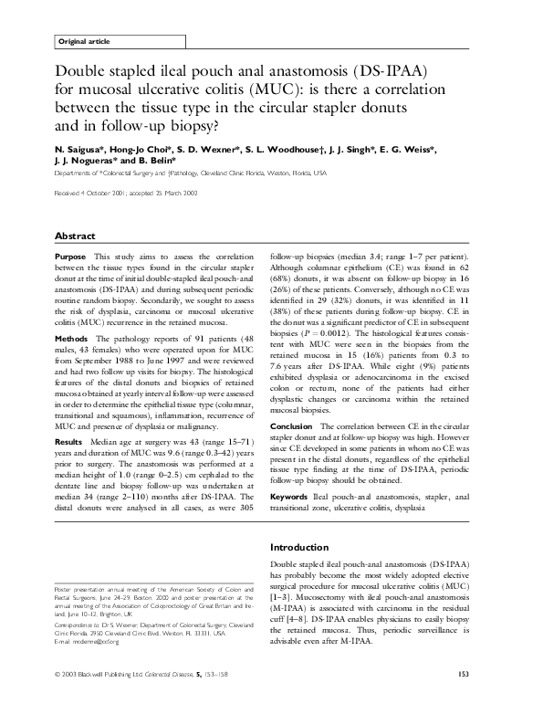 (PDF) Double stapled ileal pouch anal anastomosis (DS-IPAA) for mucosal ...