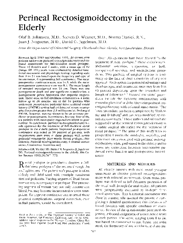 (PDF) Perineal rectosigmoidectomy in the elderly