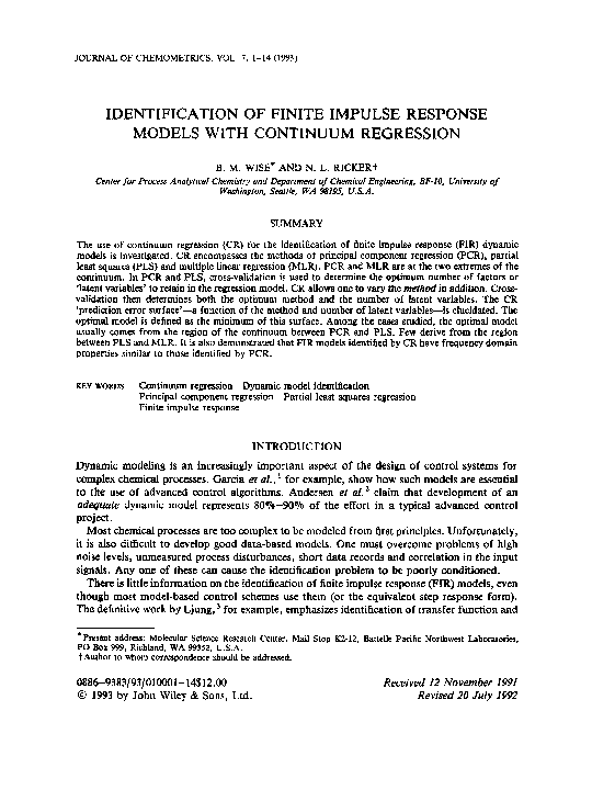 Pdf Identification Of Finite Impulse Response Models With Continuum Regression