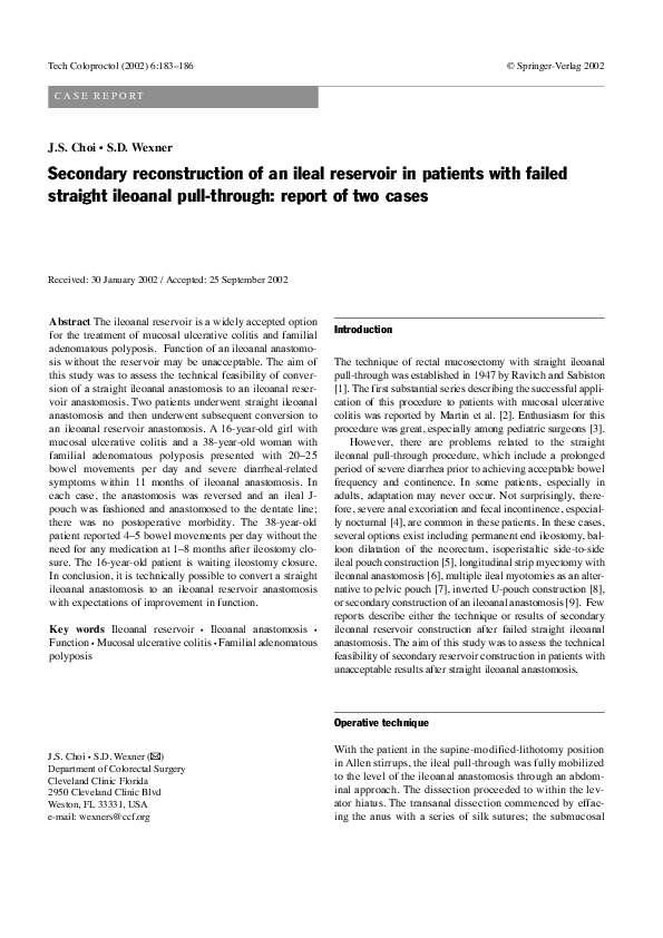 Pdf Secondary Reconstruction Of An Ileal Reservoir In Patients With Failed Straight Ileoanal