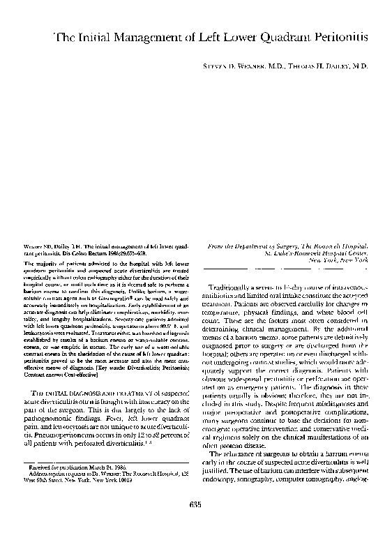 (PDF) The initial management of left lower quadrant peritonitis