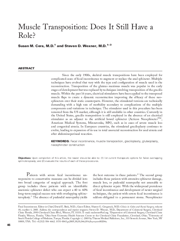 (PDF) Muscle Transposition: Does It Still Have a Role? | Steven Wexner ...