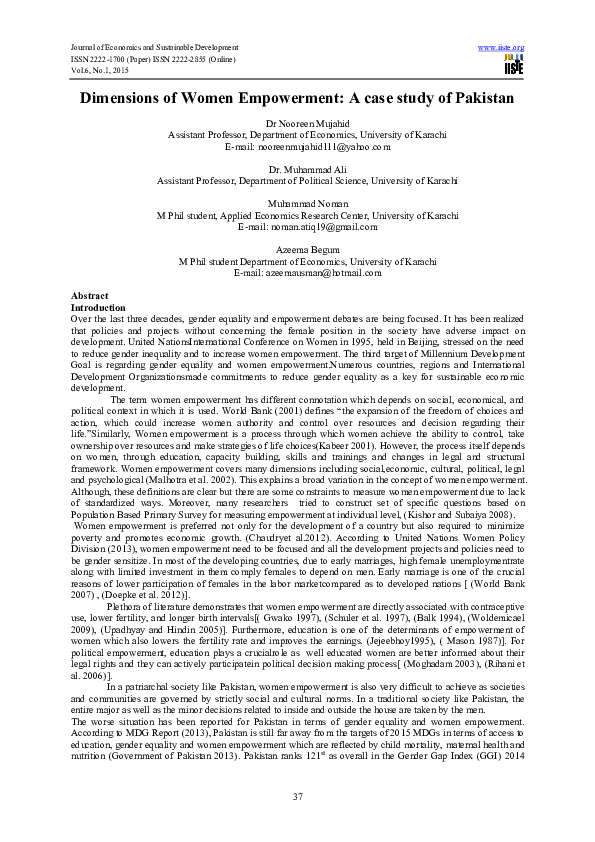 (PDF) Dimensions of Women Empowerment: A case study of Pakistan