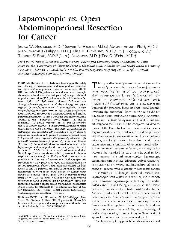 Pdf Laparoscopic Vs Open Abdominoperineal Resection For Cancer