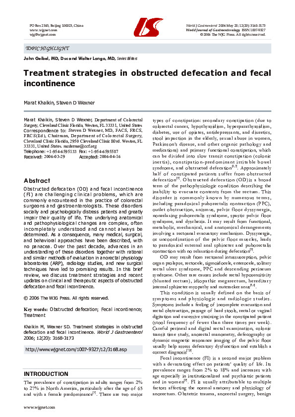 (PDF) Treatment strategies in obstructed defecation and fecal incontinence