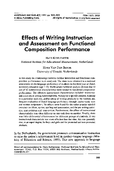(PDF) Effects of writing instruction and assessment on functional ...