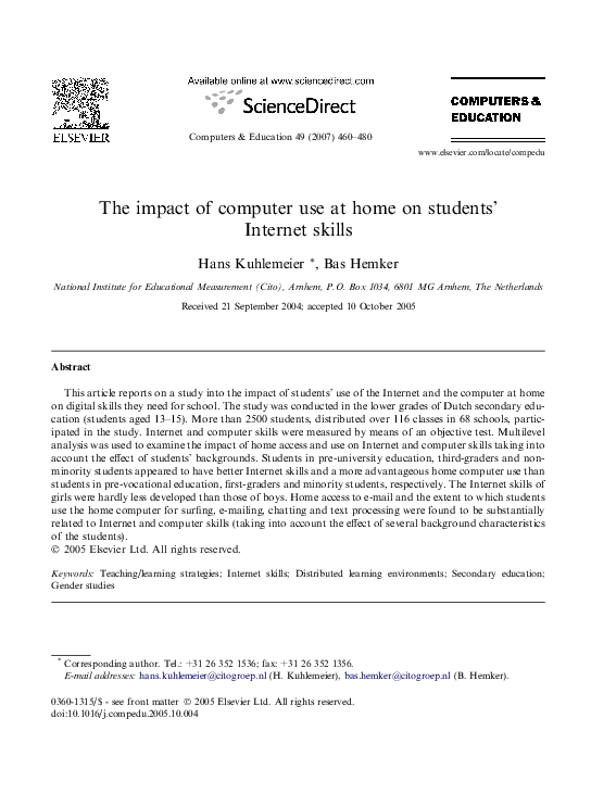 (PDF) The impact of computer use at home on students’ Internet skills