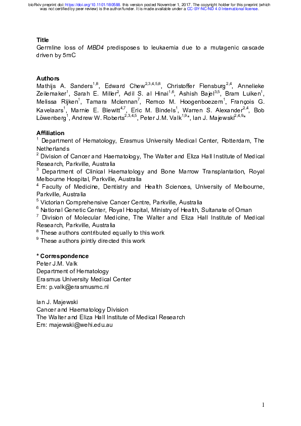 (PDF) Germline loss of MBD4 predisposes to leukaemia due to a mutagenic ...