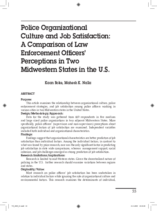 (PDF) Police Organizational Culture and Job Satisfaction: A Comparison ...