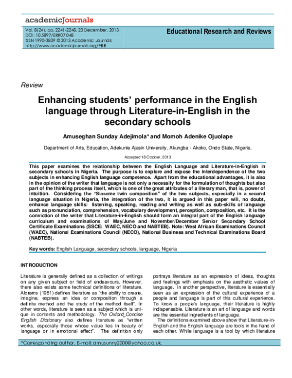 (PDF) Enhancing students performance in the English language through ...