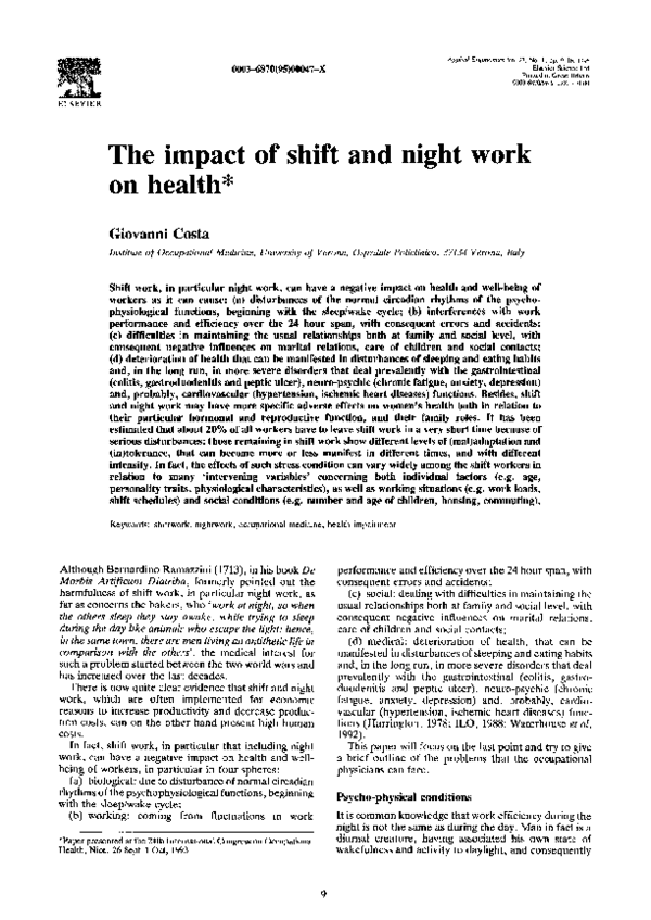 (PDF) The impact of shift and night work on health