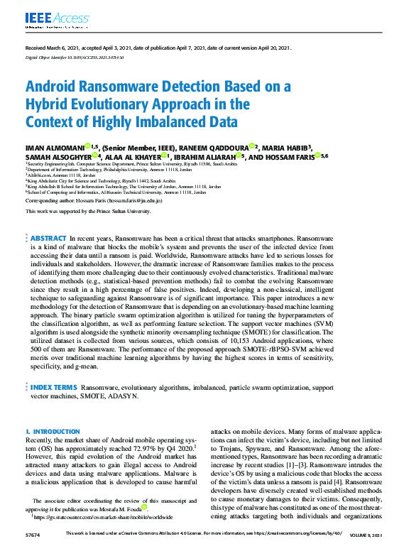 Pdf Android Ransomware Detection Based On A Hybrid Evolutionary