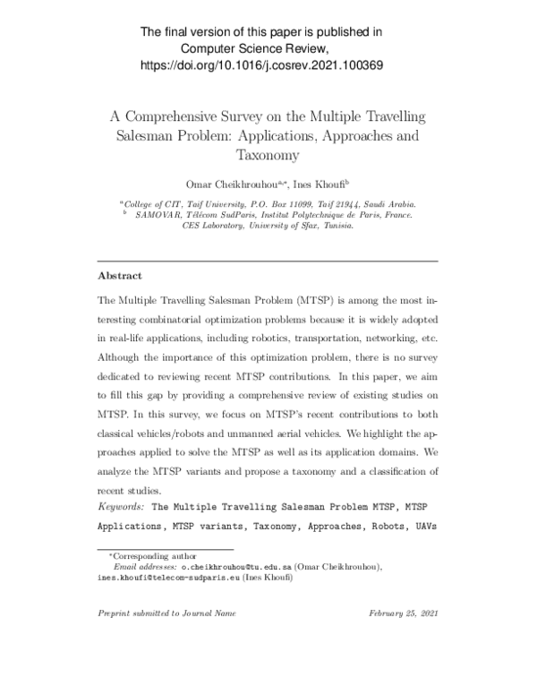 (PDF) A Comprehensive Survey on the Multiple Travelling Salesman ...