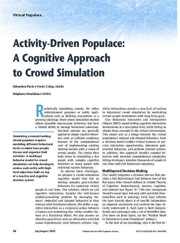 (PDF) Activity-Driven Populace: A Cognitive Approach to Crowd Simulation