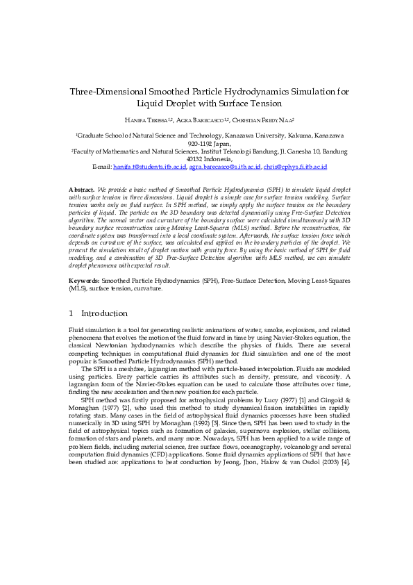 Pdf Three Dimensional Smoothed Particle Hydrodynamics Simulation For Liquid Droplet With