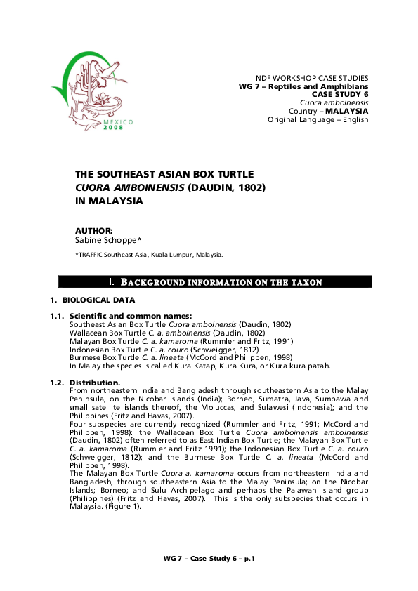 (PDF) The Southeast Asian Box Turtle Cuora Amboinensis (Daudin, 1802 ...
