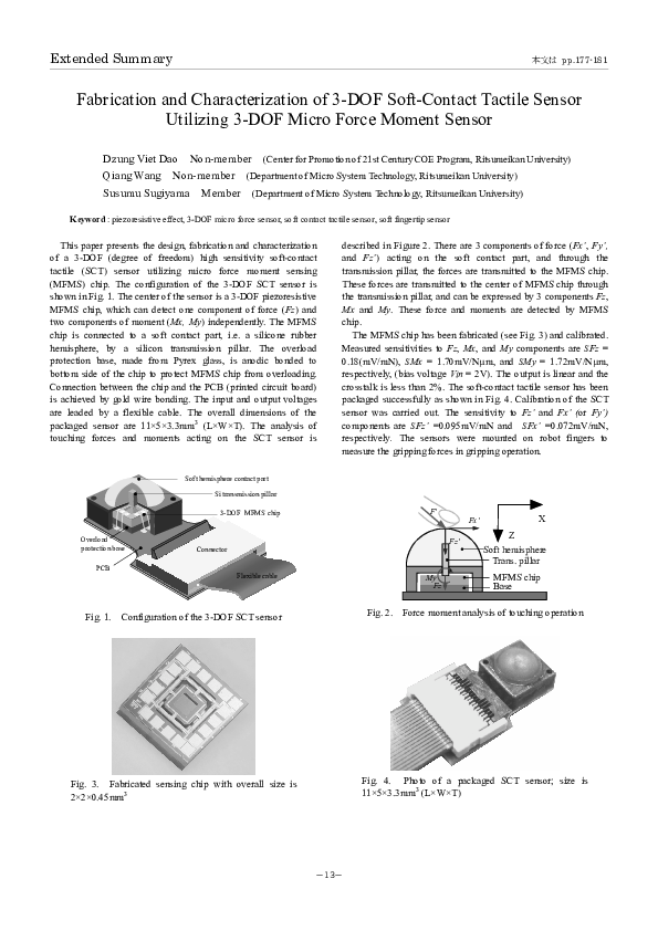 Pdf Fabrication And Characterization Of 3 Dof Soft Contact Tactile Sensor Utilizing 3 Dof