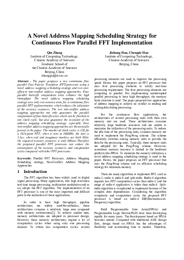 (PDF) A Novel Address Mapping Scheduling Strategy for Continuous Flow Parallel FFT ...