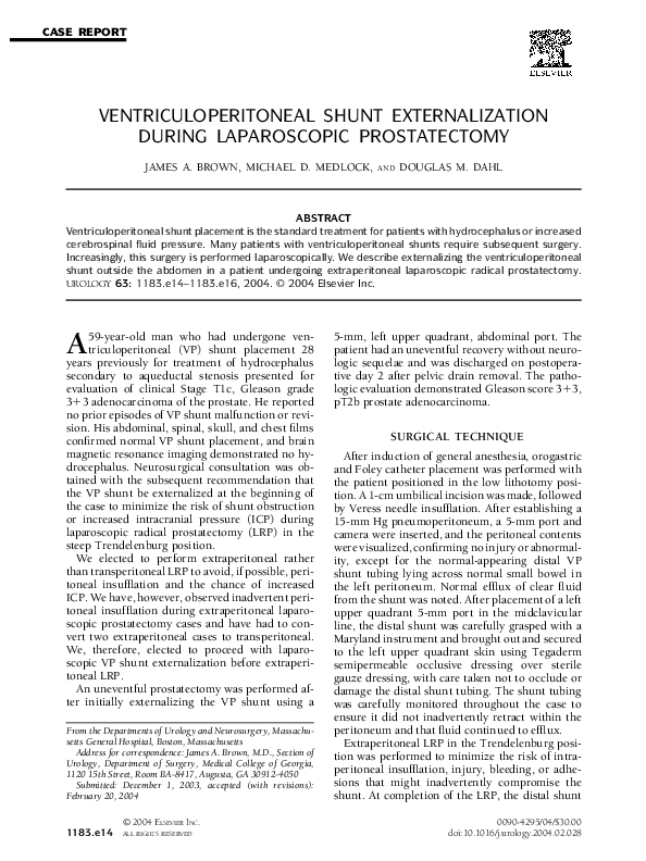 (PDF) Ventriculoperitoneal shunt externalization during laparoscopic ...