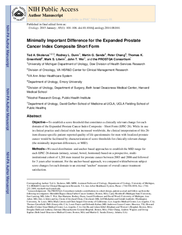 (PDF) Minimally Important Difference for the Expanded Prostate Cancer ...