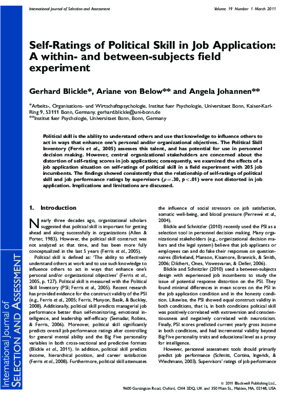 (PDF) Self-Ratings of Political Skill in Job Application: A within- and ...