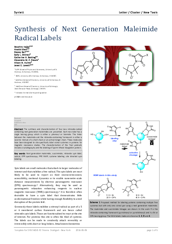 (PDF) Next-Gen Maleimide Radical Labels for Proteins