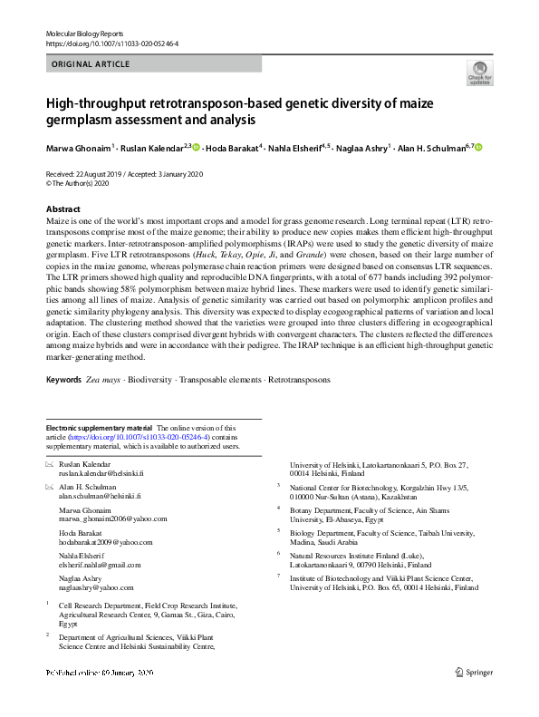 (PDF) High-throughput retrotransposon-based genetic diversity of maize germplasm assessment and ...