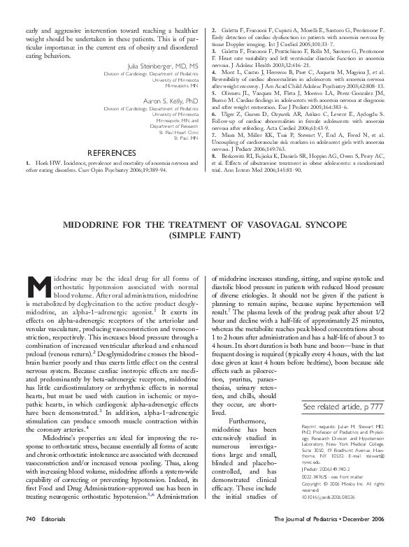 (PDF) Midodrine for the treatment of vasovagal syncope (simple FAINT)