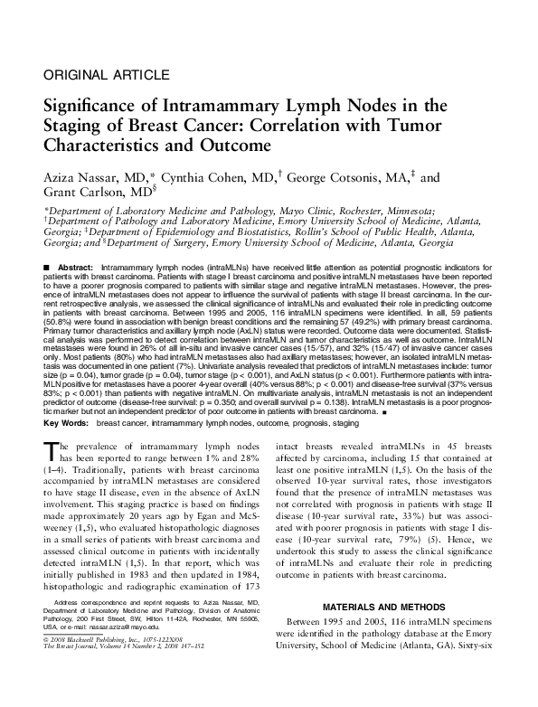 (PDF) Significance of Intramammary Lymph Nodes in the Staging of Breast ...