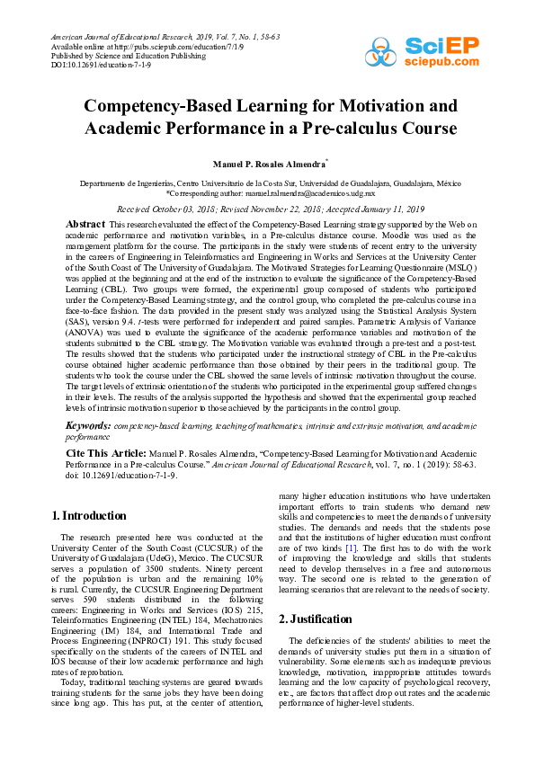 (PDF) Competency-Based Learning for Motivation and Academic Performance ...