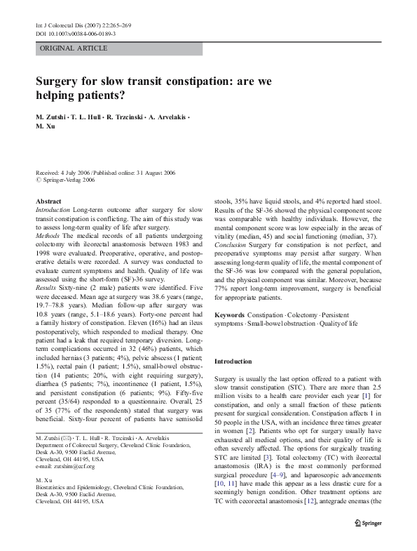 (PDF) Surgery for slow transit constipation: are we helping patients?