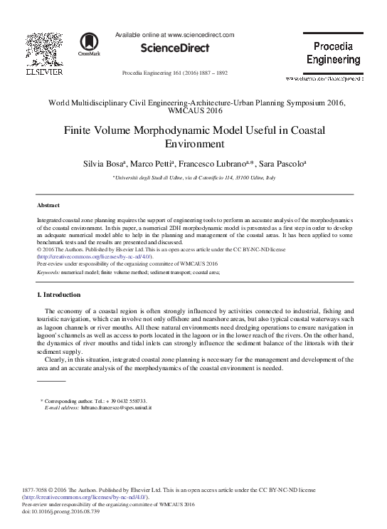 (PDF) Finite Volume Morphodynamic Model Useful in Coastal Environment | Marco Petti - Academia.edu