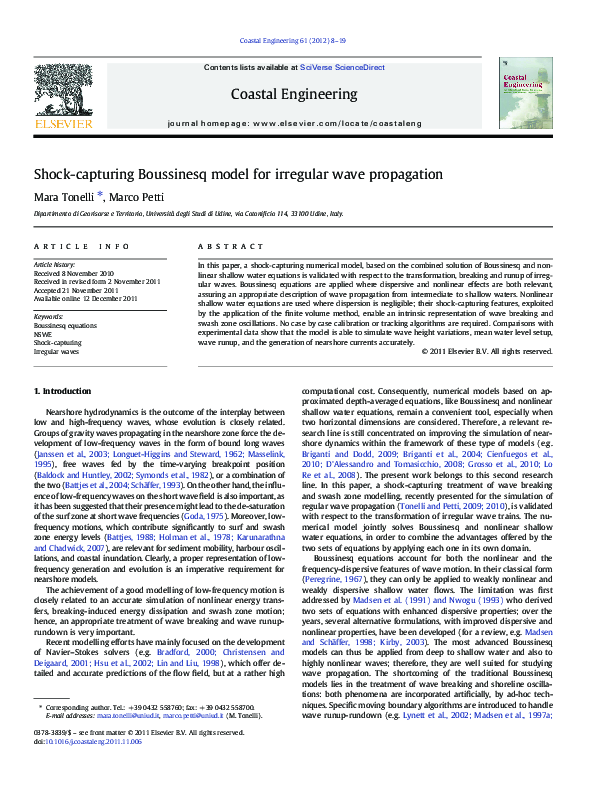 Pdf Shock Capturing Boussinesq Model For Irregular Wave Propagation